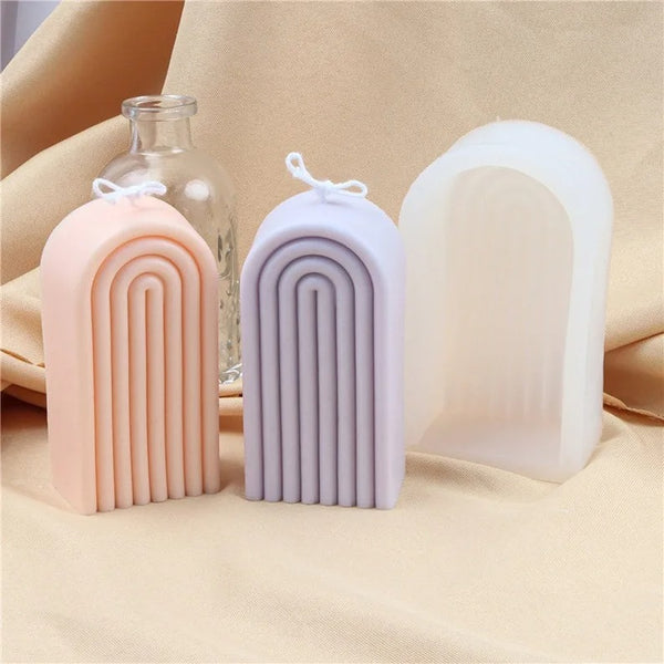 3D Geometric Rainbow Candle Mold Striped U Shaped Silicone Simple Line ...