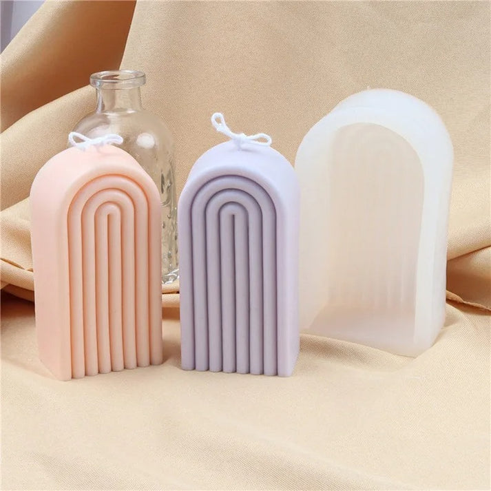 3D Geometric Rainbow Candle Mold Striped U Shaped Silicone Simple Line ...